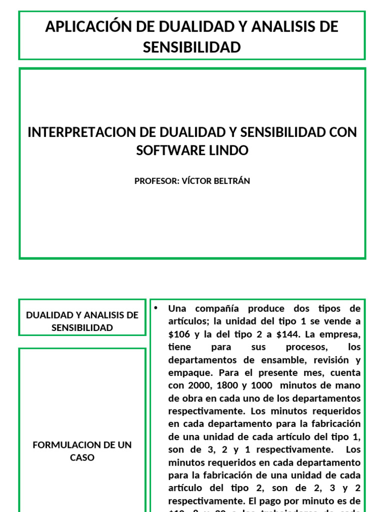 Caso Resuelto de Dualidad y Analisis de Sensibilidad | PDF | Programación lineal | Lógica matemática