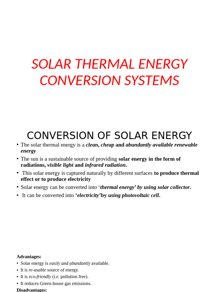 Solar Thermal Energy Conversion Systems | PDF | Solar Energy | Heat ...