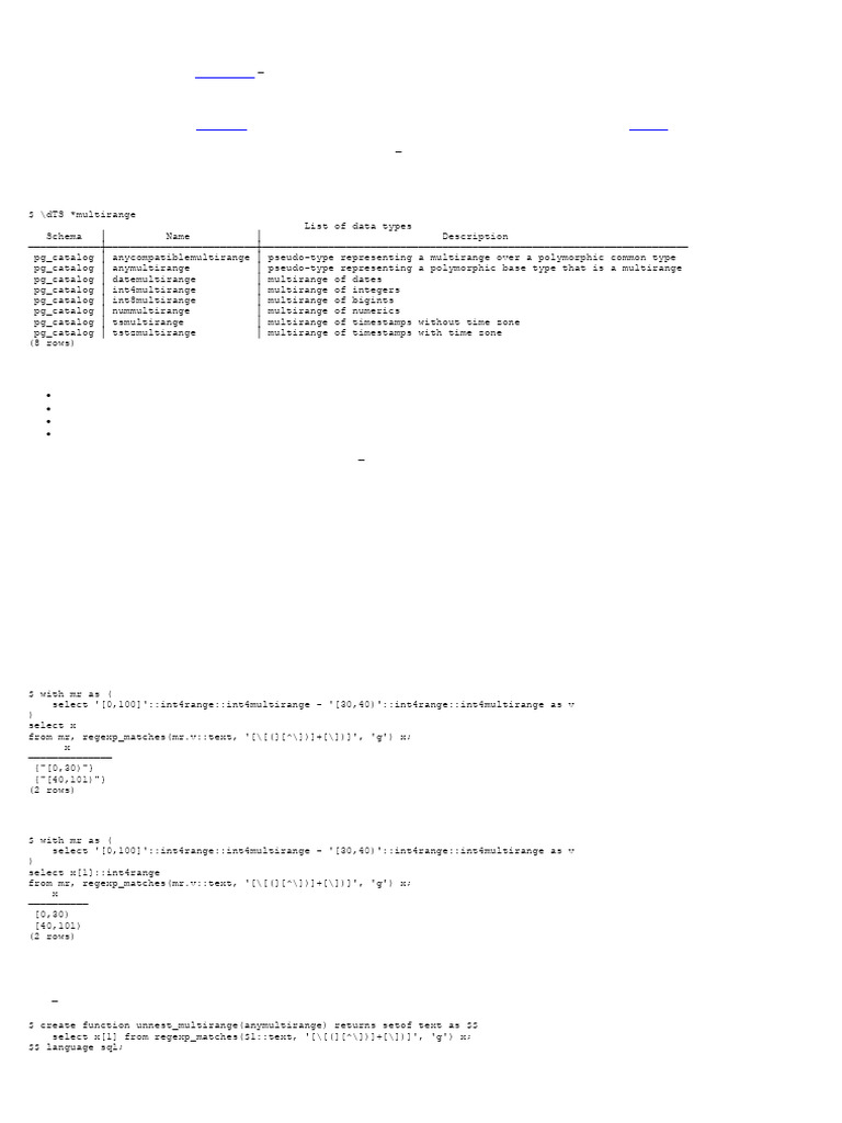 How to get list of elements from multiranges | PDF | Data Type | Databases How to get list of elements from multiranges | PDF | Data Type | Databases