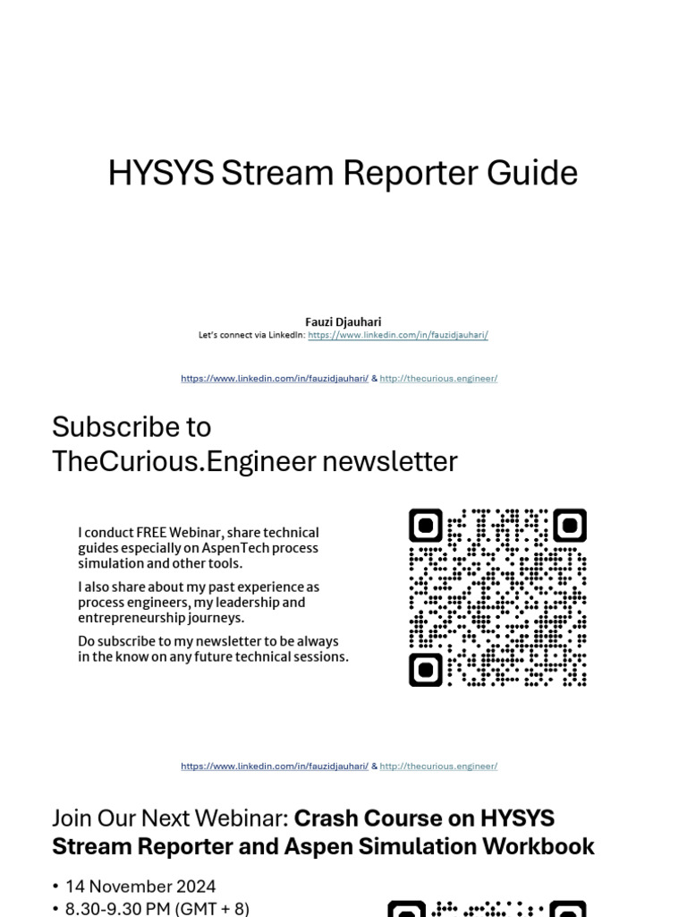 HYSYS Stream Reporter User Guide | PDF | Microsoft Excel | Software