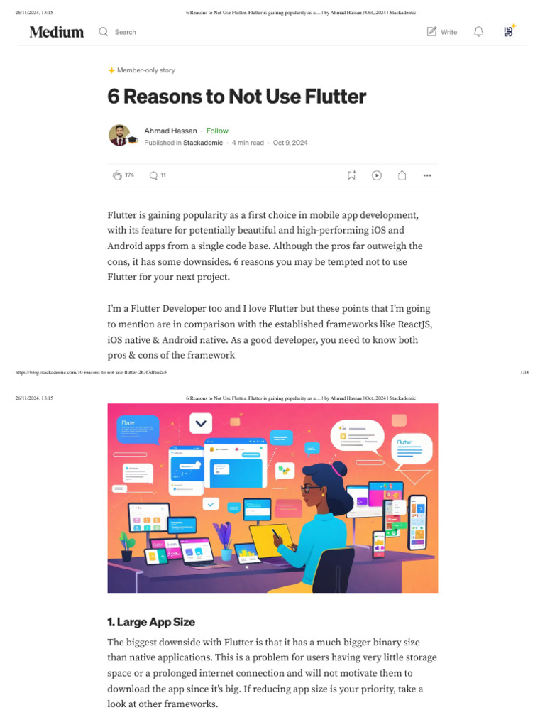 6 Reasons To Not Use Flutter. - by Ahmad Hassan - Oct, 2024 - Stackademic | PDF | Mobile App ...