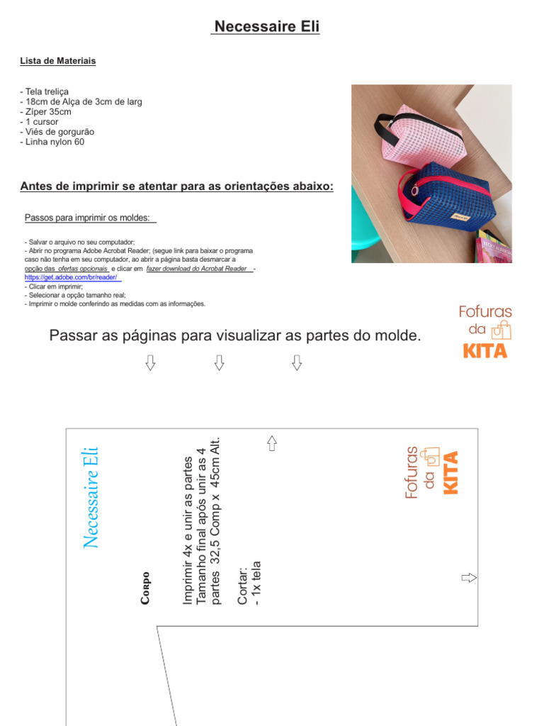 Molde e Lista de Materiais Da Necessaire Eli | PDF