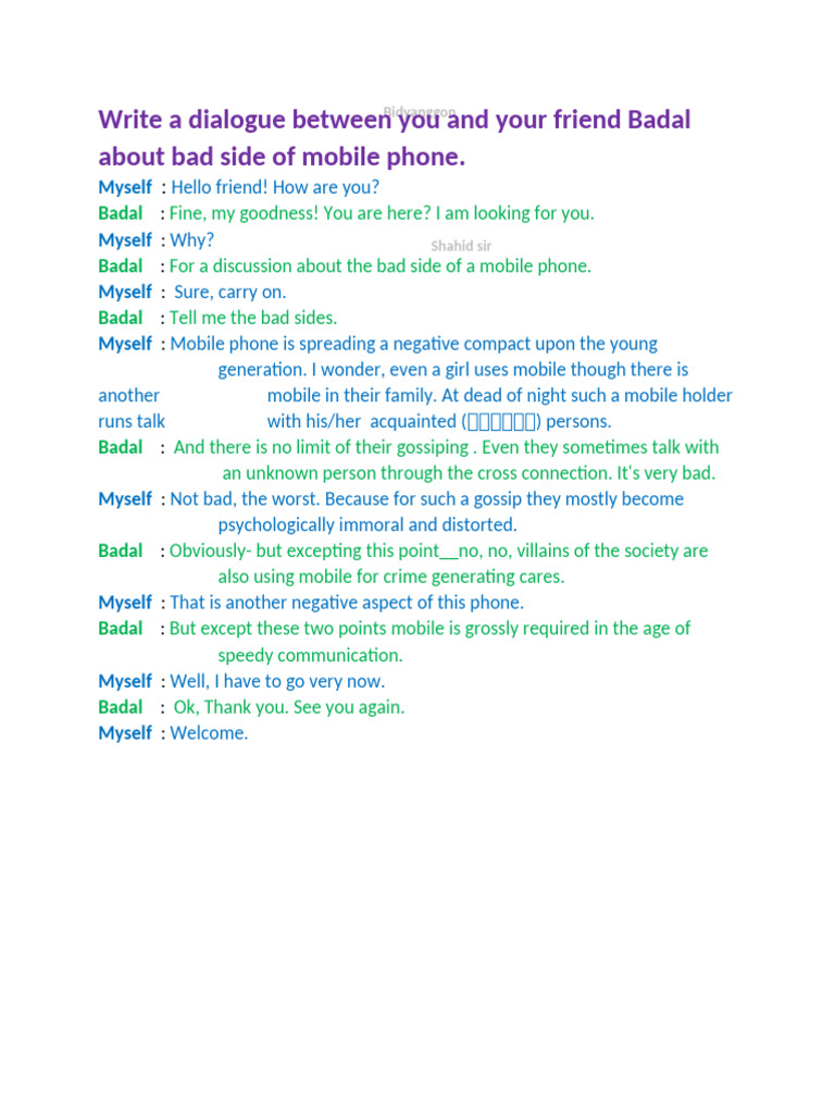 Dialogue on Mobile Phone's Bad Sides | PDF