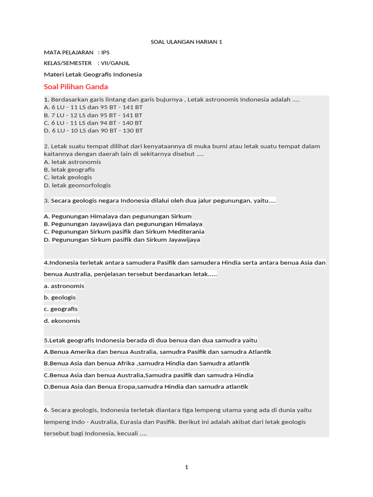Soal Latihan Uh 1 | PDF