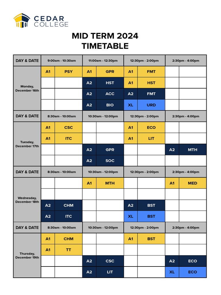 Mid Term 2024 Timetable PDF | PDF