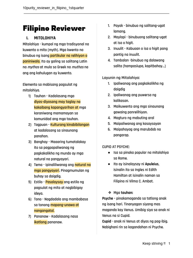 Filipino Reviewer | PDF