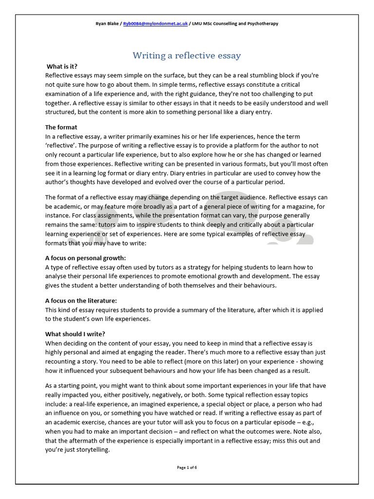 Writing A Reflective Essay | PDF | Experience | Thought