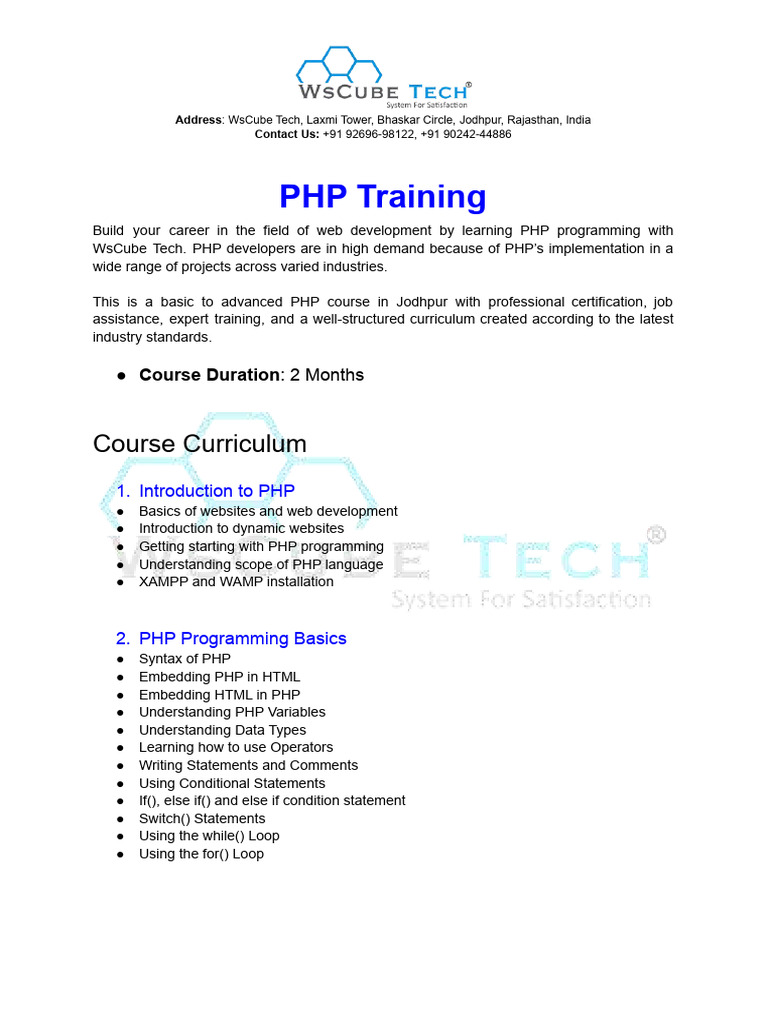 WsCube Tech PHP Training | PDF | Php | Databases
