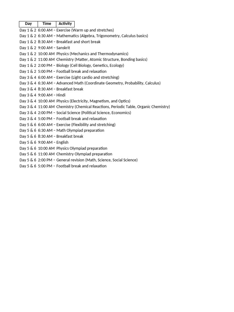 6 Day Study Schedule With Exams | PDF