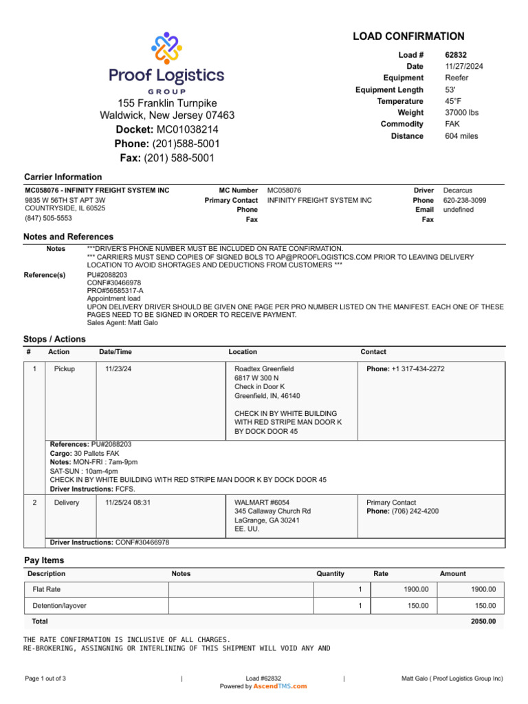 Load Confirmation 62832 20241127163316 | PDF | Cargo | Logistics