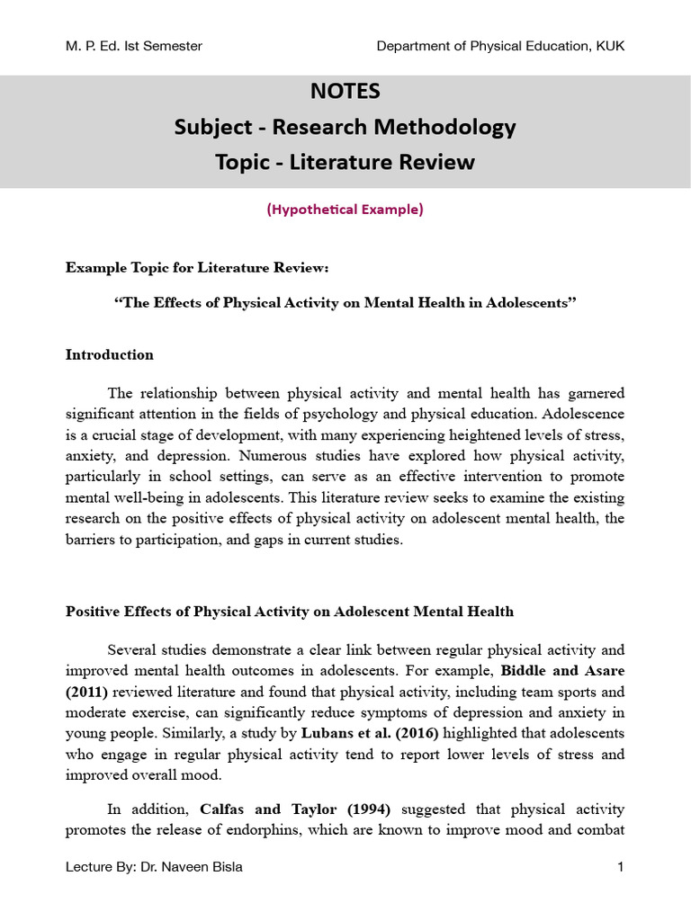 Example Literature Reviewyhhhhh | PDF | Mental Health | Adolescence
