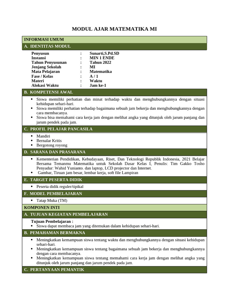 Modul Ajar Matematika Mi | PDF