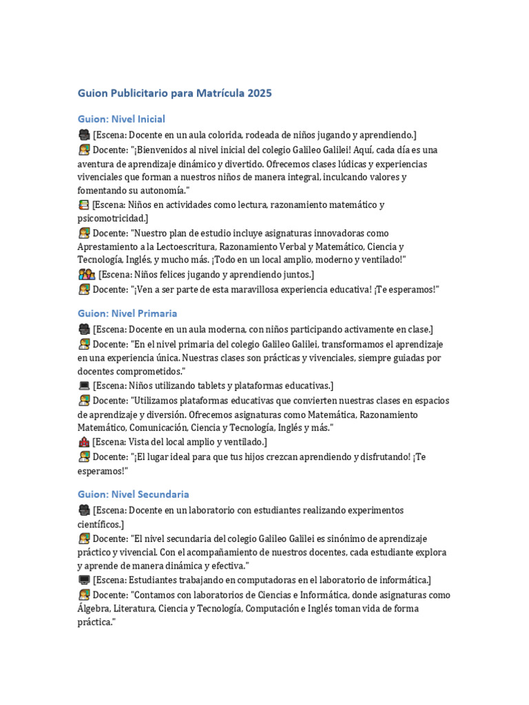 Matrícula 2025 Educación Integral En Galileo Galilei Pdf