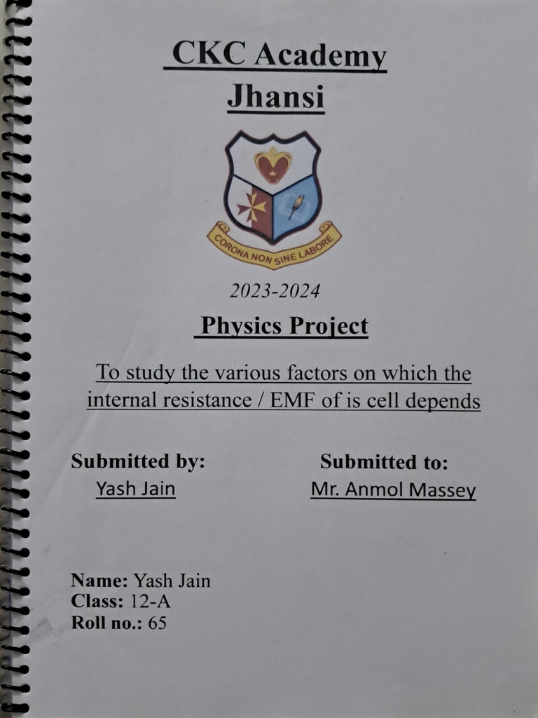 Physics Class 12 Project On Emf | PDF | Chemical Substances | Chemical ...