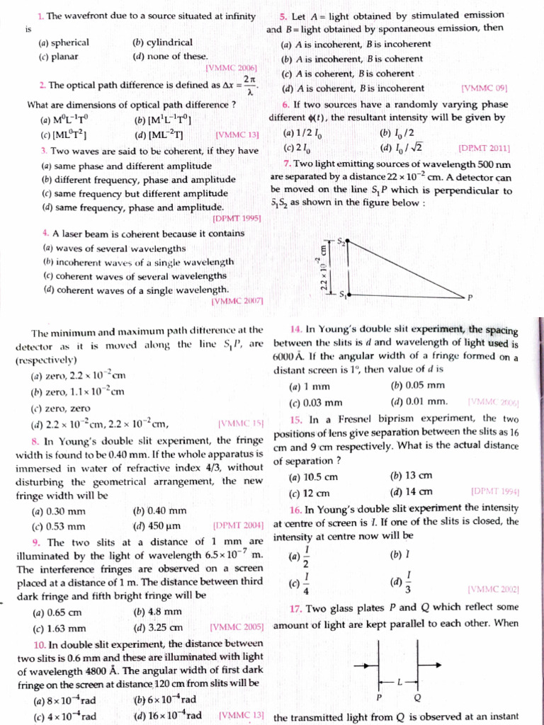 Wave Optics (M.C.Q.-5) | PDF | Diffraction | Coherence (Physics)
