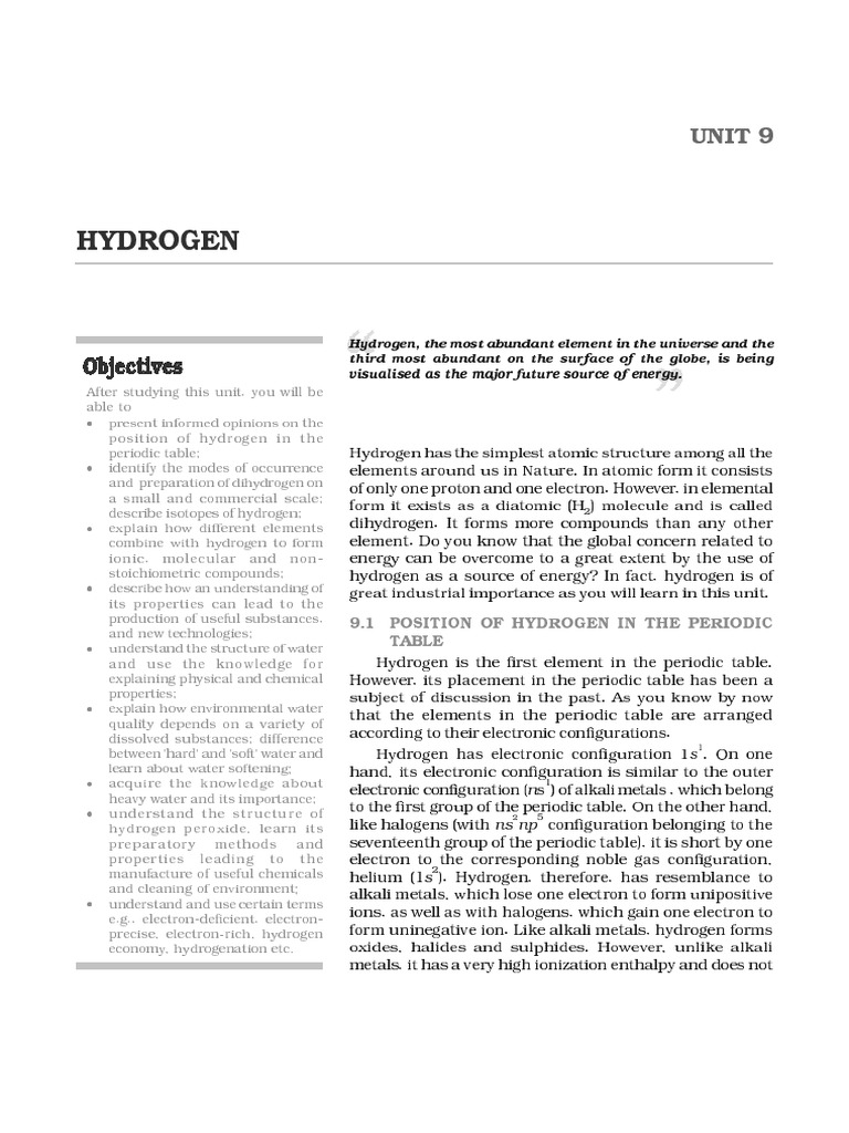 Hydrogen + S Block + P Block | PDF