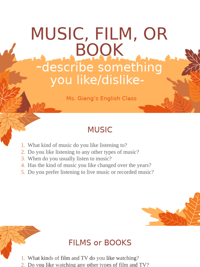 Music, Film, and Book Preferences Guide | PDF | Entertainment ...