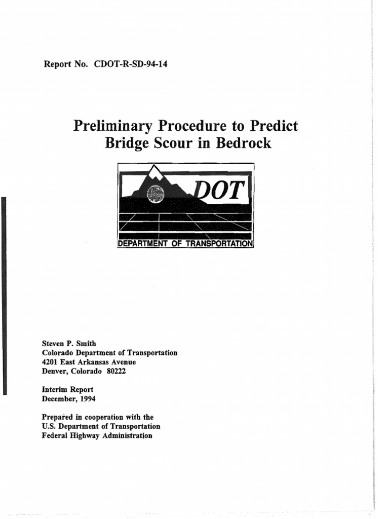 Preliminary Procedure To Predict Bridge Scour in Bedrock: Report No ...