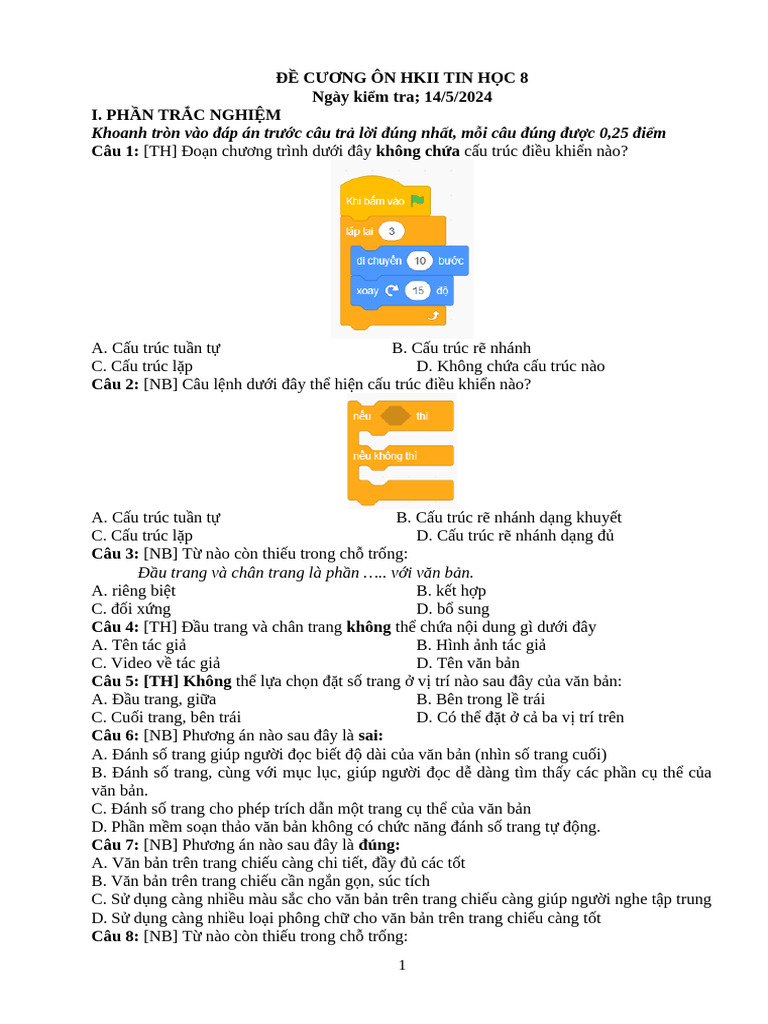 Đề Cương Ôn Hkii Tin Học 8 | PDF