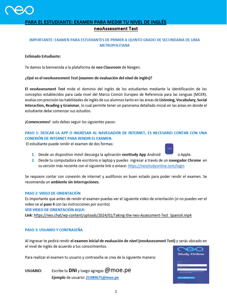 Guía Estudiante - Cómo Rendir Neo Assessment Test | PDF | Aplicación ...