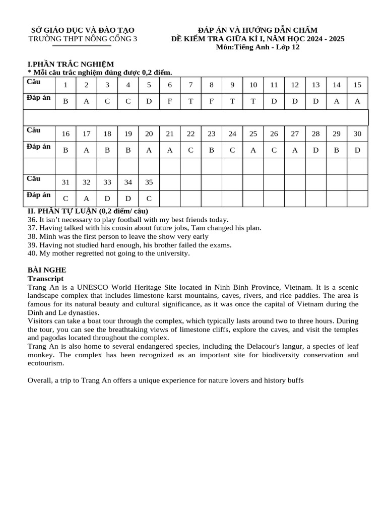 Dap An Thi Giua Ky 2 | PDF