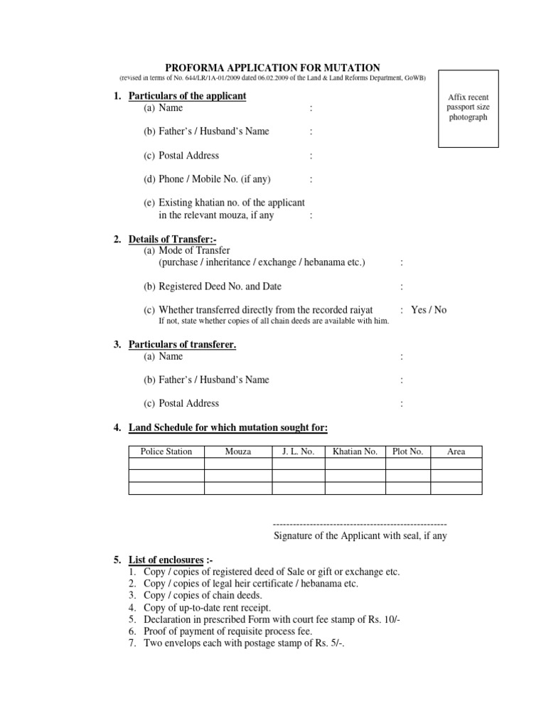 Application For Mutation | PDF