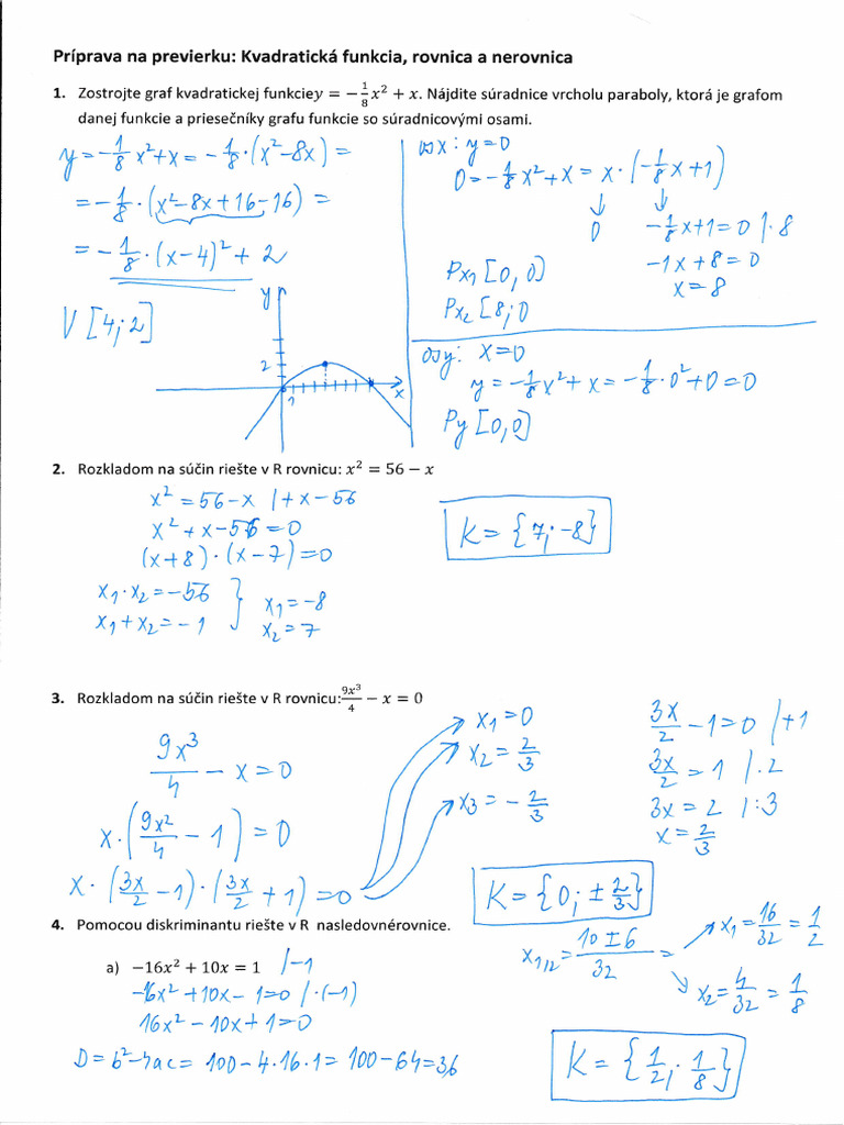 Príprava Na Previerku - Kvadratická Funkcia, Rovnica A Nerovnica ...