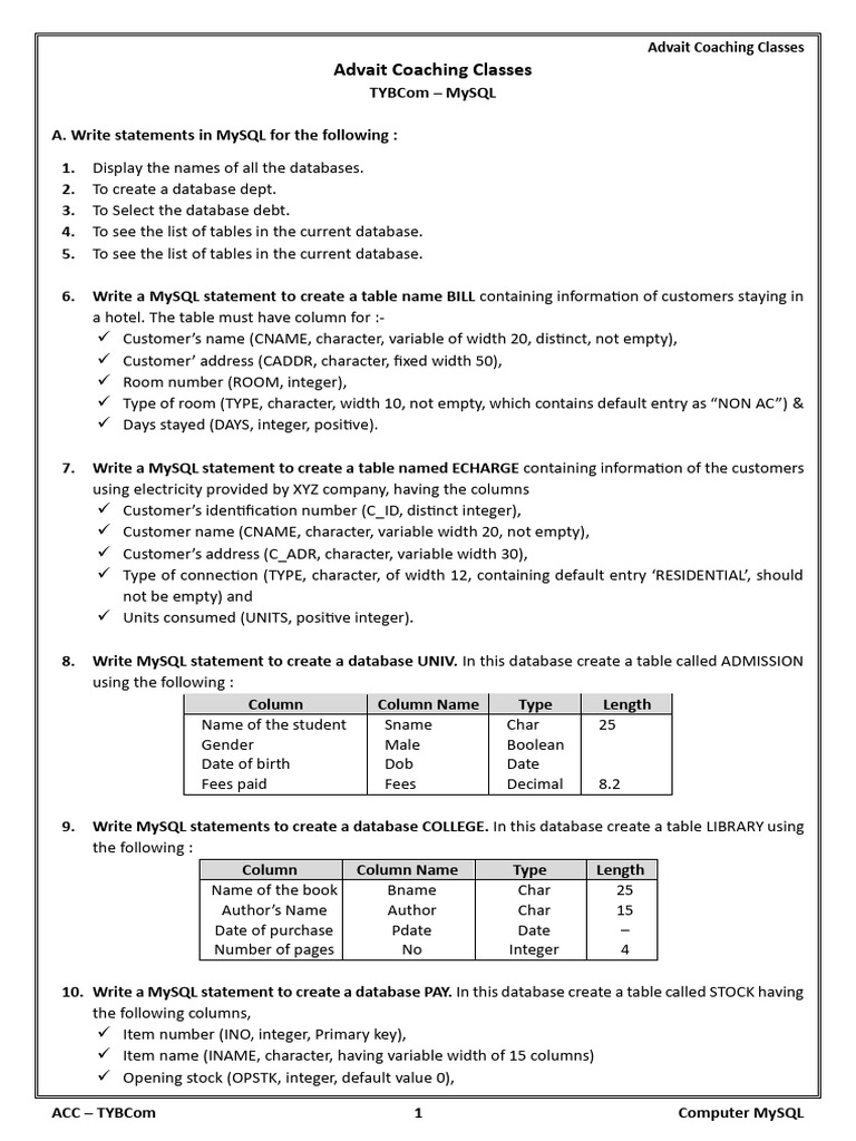 TYBCom Computer MySQL Notes - 241111 - 123746 | PDF | Information ...
