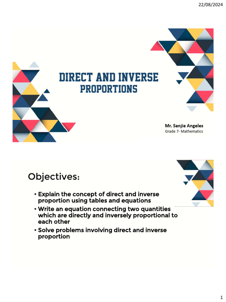 Direct and Inverse: Proportions | PDF | Ratio | Mathematics