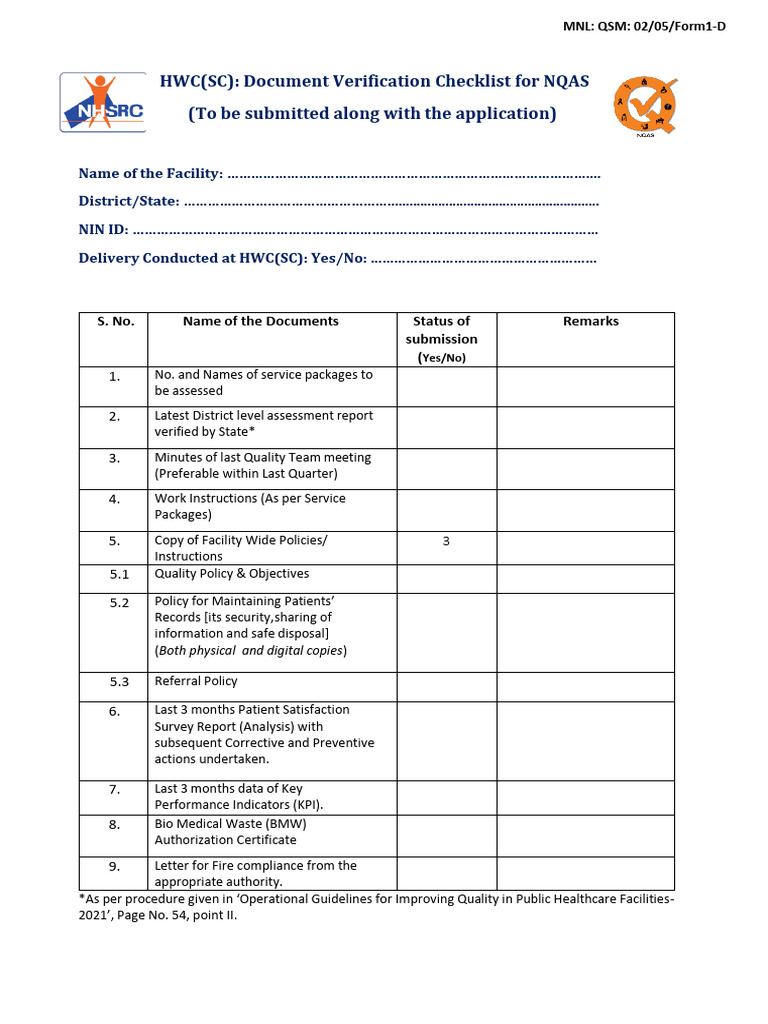 HWC (SC) Doc Ver Checklist | PDF