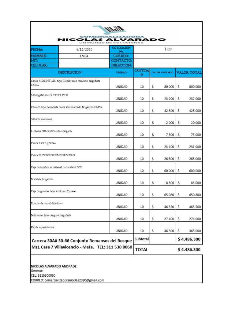 Cotización 1120 Emsa | PDF