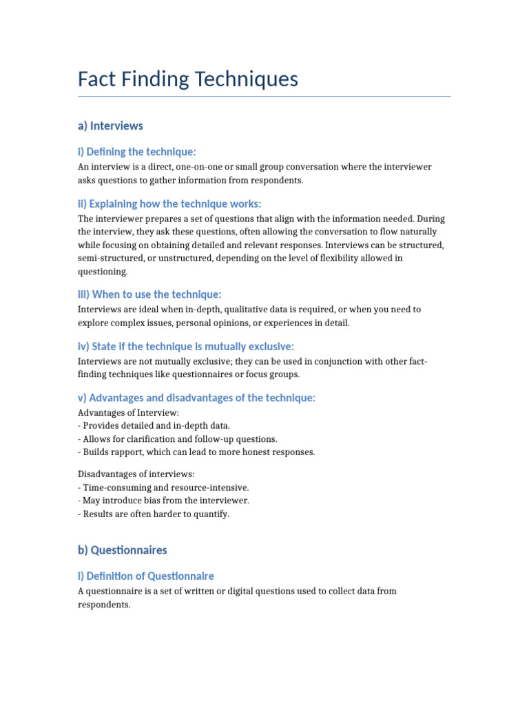Fact_Finding_Techniques | PDF | Focus Group | Questionnaire