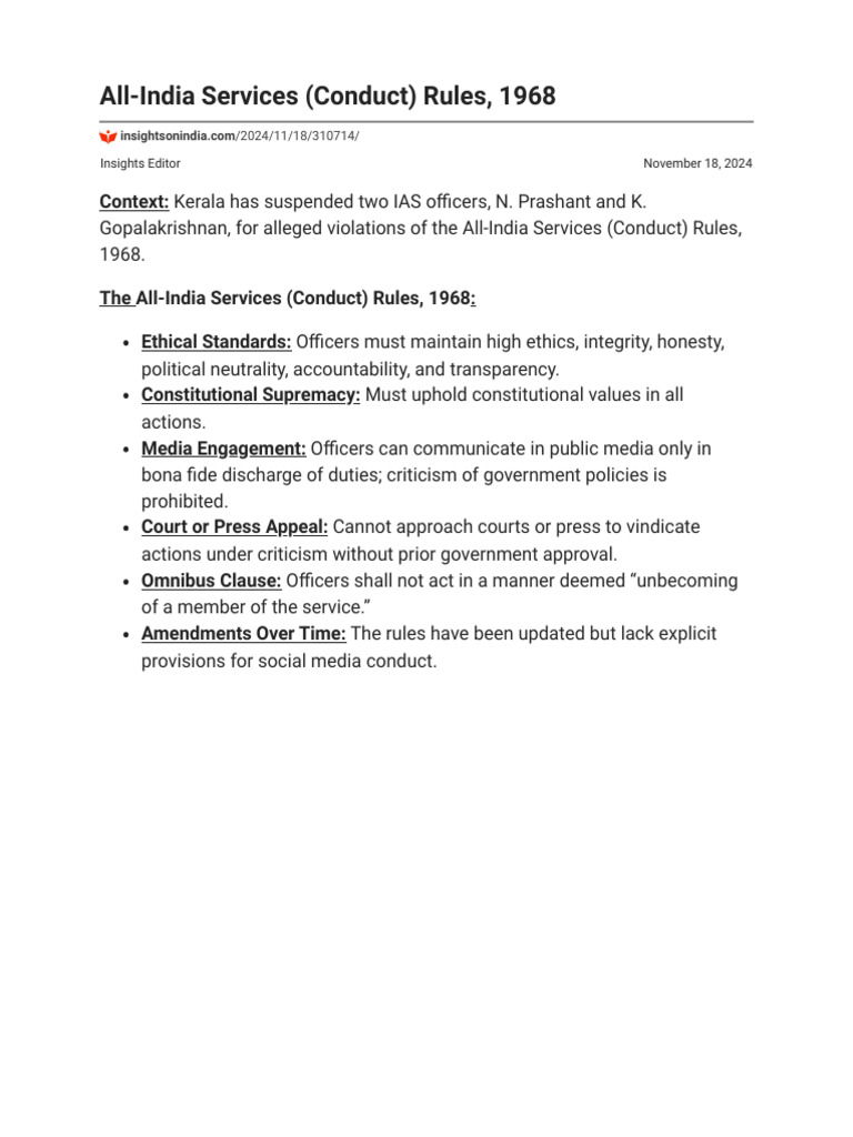 All-India Services (Conduct) Rules, 1968 | PDF