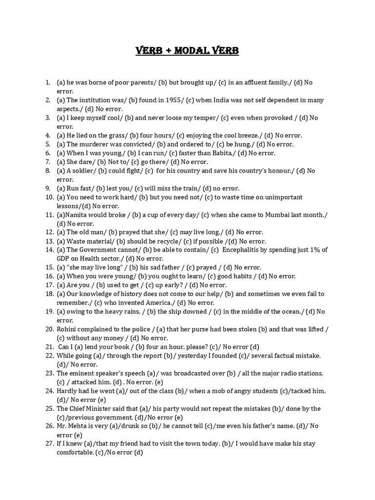 Common Verb and Modal Errors | PDF