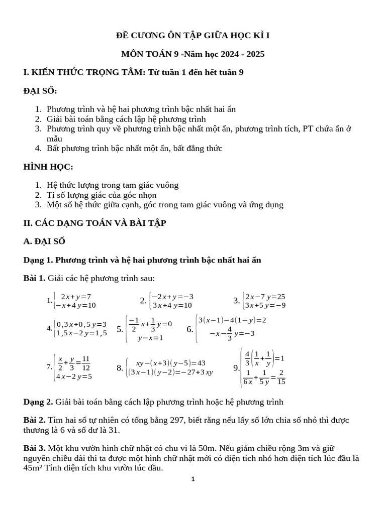 Toán 9-ĐC-GHK1 - 2024-2025 | PDF