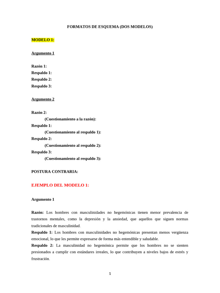Modelos de Esquema de Argumentos | PDF | Masculinidad | Sicología