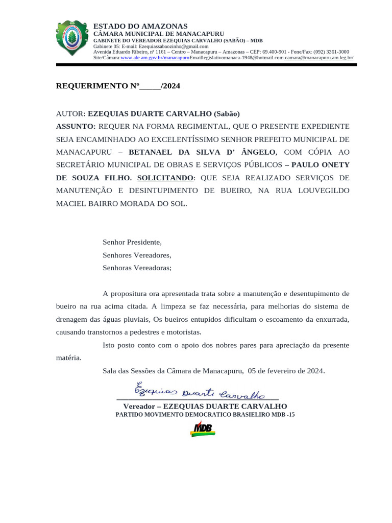 Requerimento Desint. Bueiro M. Do Sol | PDF