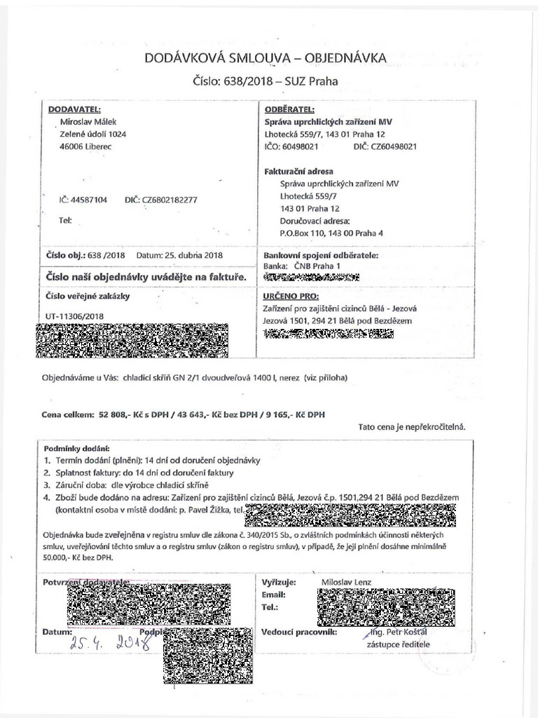 Objednávka Č. 638 - Miroslav Málek ZV | PDF