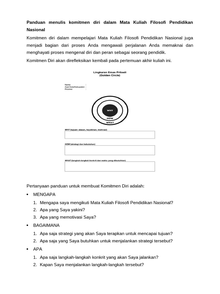 Panduan Menulis Komitmen Diri Dalam Mata Kuliah Filosofi Pendidikan Nasional | PDF