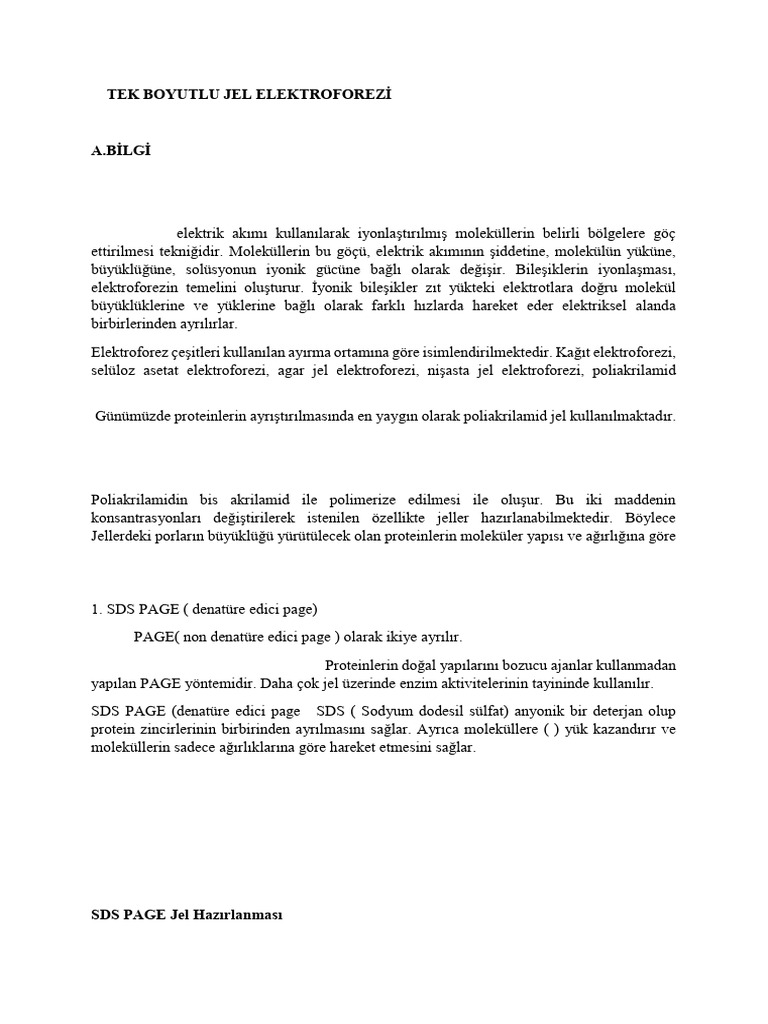 Tek Boyutlu Jel Elektroforezi̇ Uygulamalari | PDF