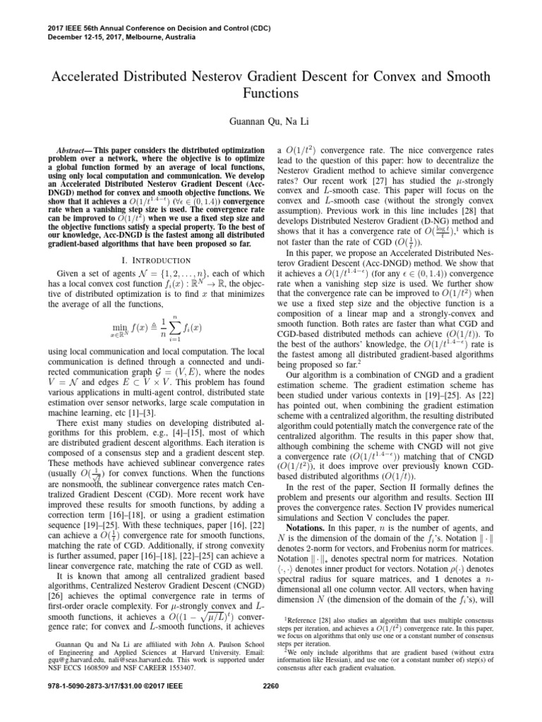 Accelerated Distributed Nesterov Gradient Descent For Convex And Smooth Functions Pdf 
