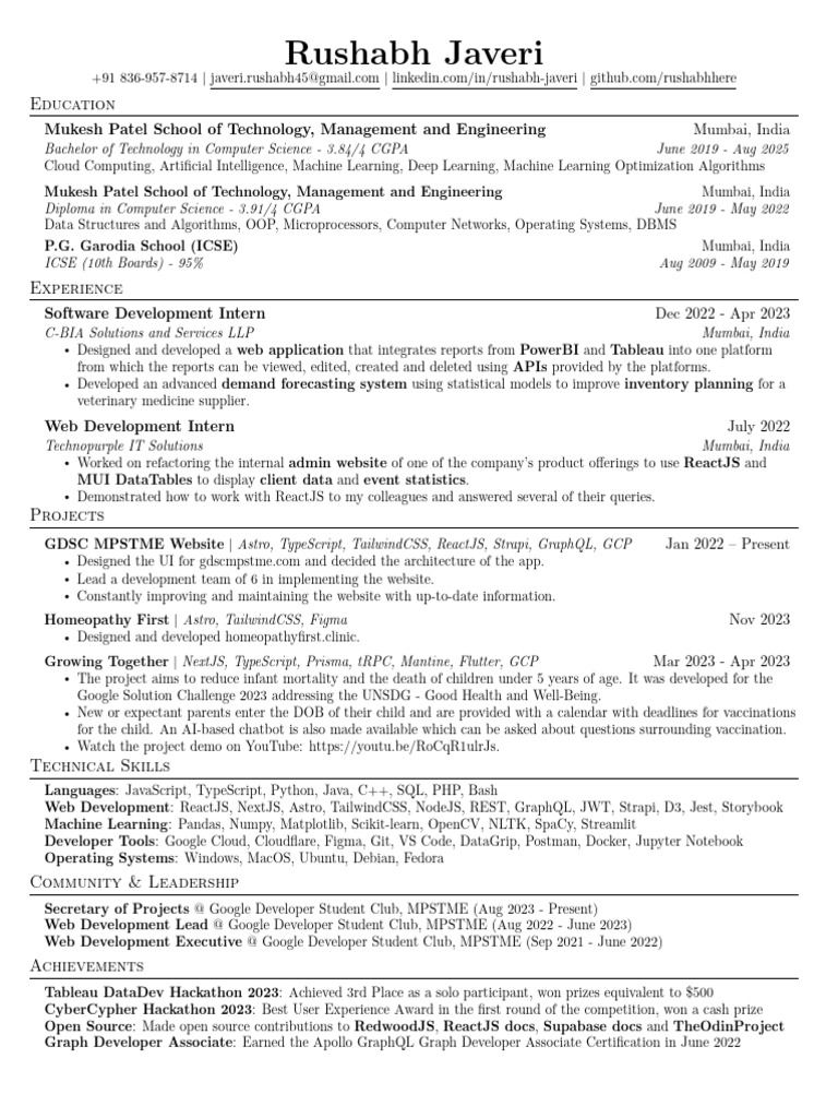 Rushabh Javeri - Resume | PDF | Computer Programming | Information Technology