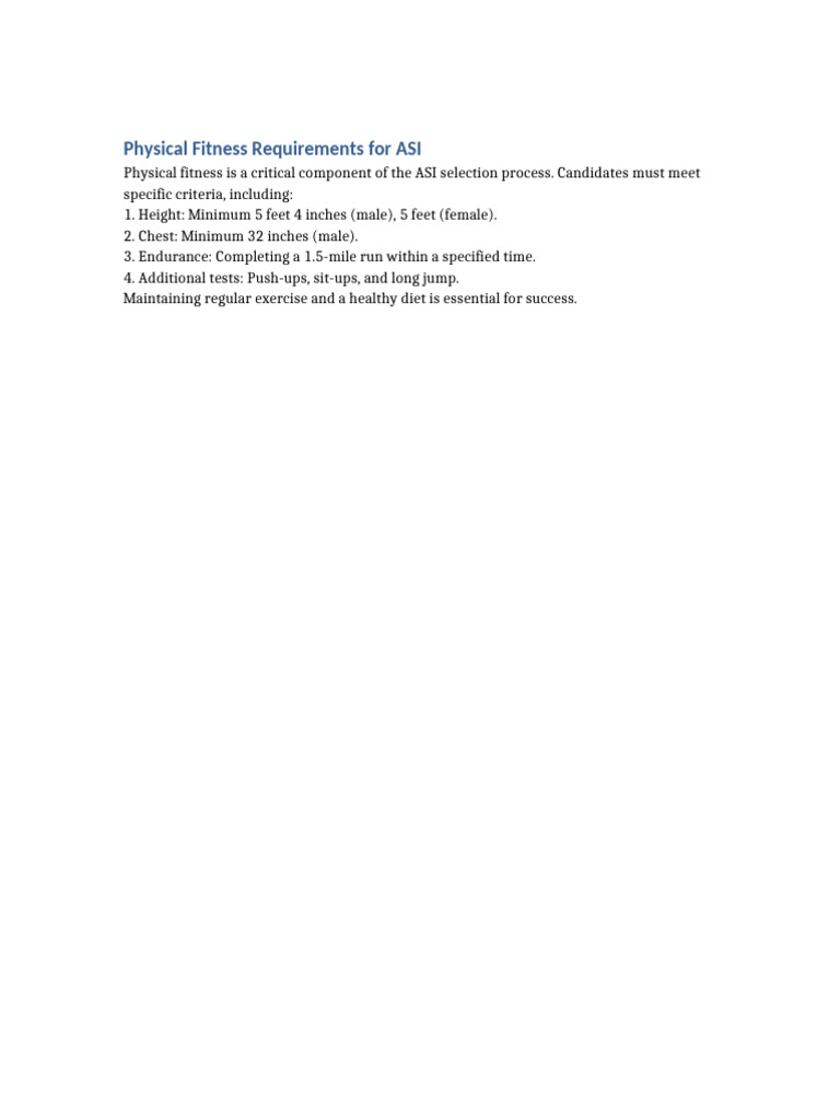 ASI Physical Fitness Requirements 2025 | PDF