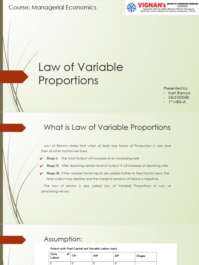Law of Variable Proportions | PDF