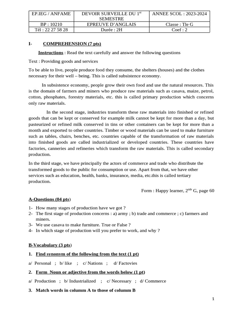 DEVOIR D'ANGLAIS | PDF | Linguistics | Grammar