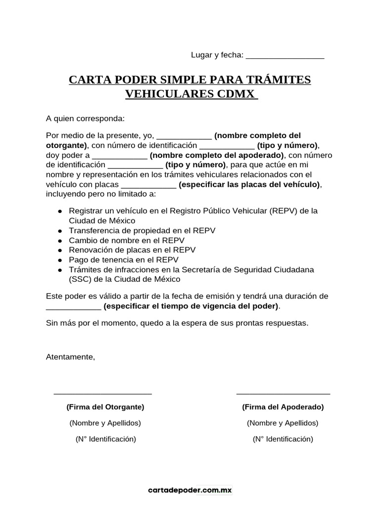 Carta Poder Cdmx Modelos Y Ejemplos 2024/carta Poder Simple Ciudad De ...