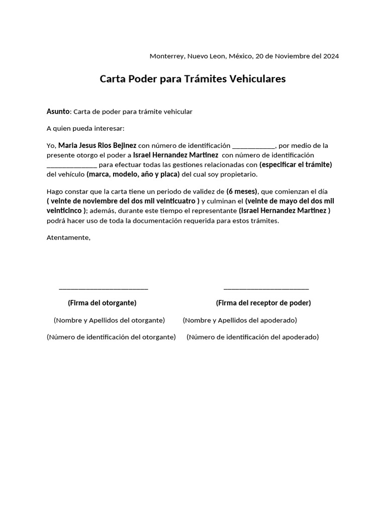 Carta Poder para Tramites Vehiculares CDMX | PDF