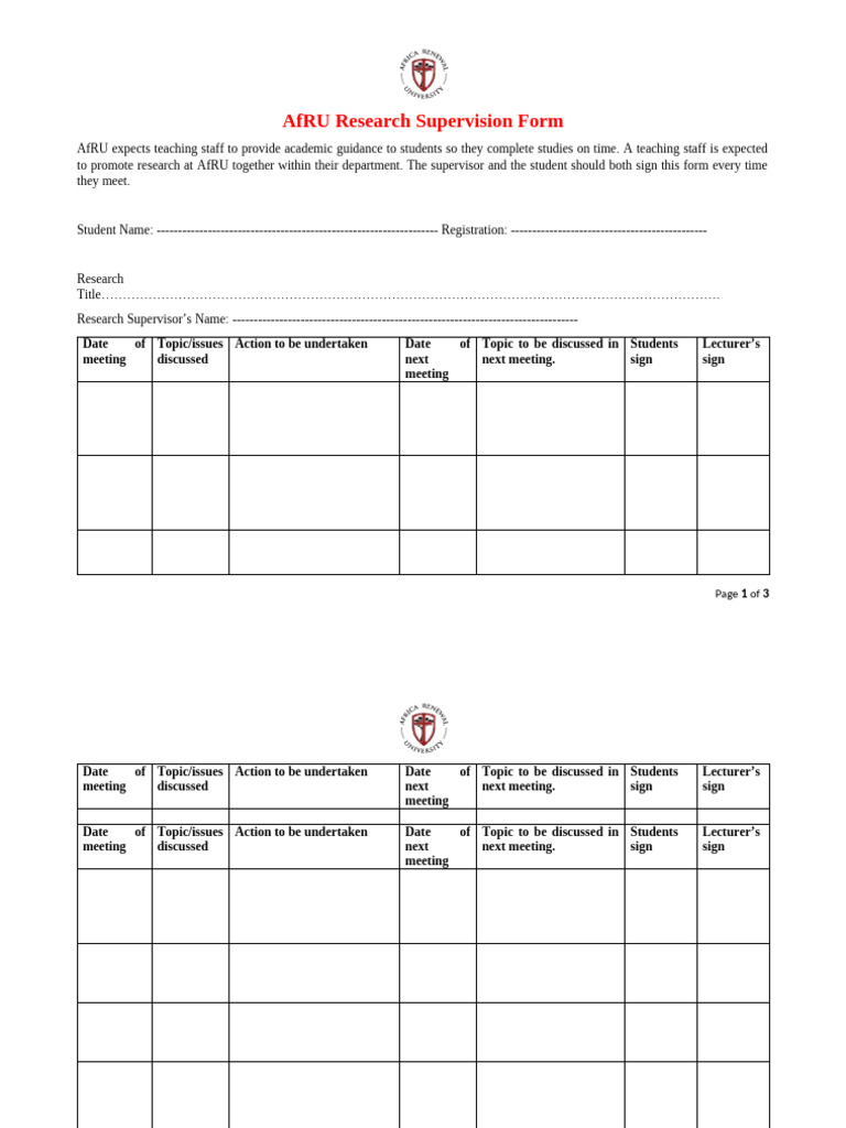 AfRU Research Supervision Form | PDF | Science