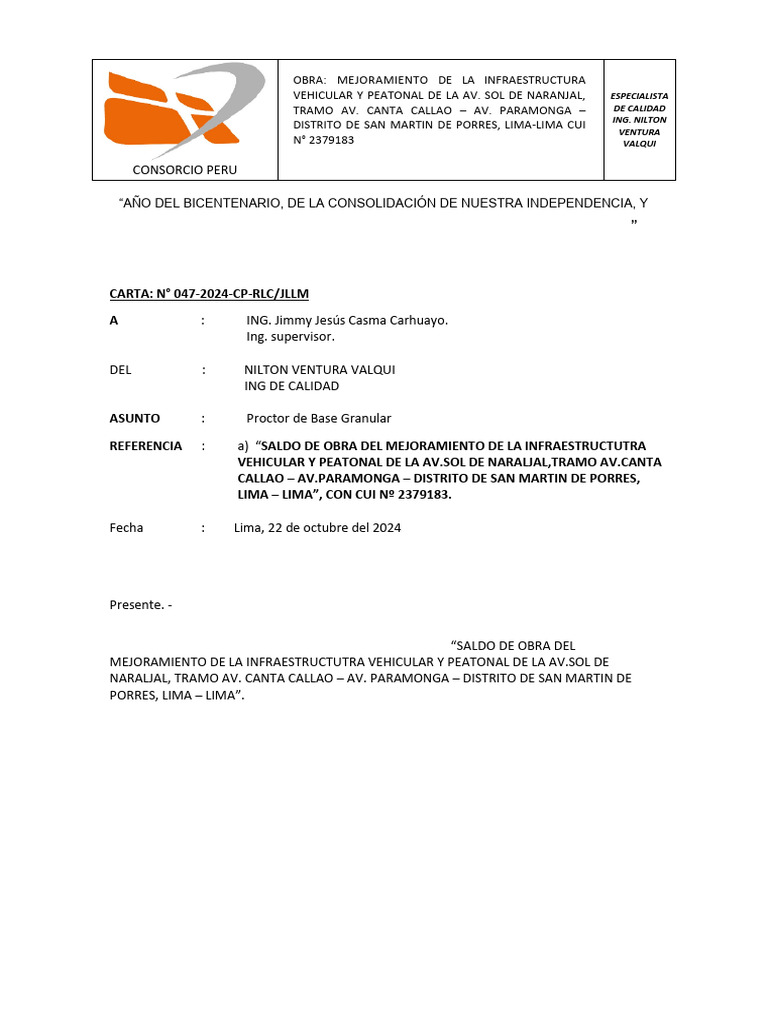 Certificado de Laboratorio Base Granular | PDF