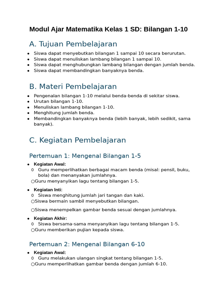 Modul Kelas 1 | PDF